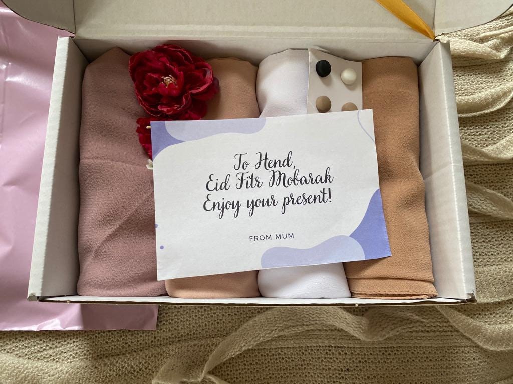 Luxury Hijab Gift Box, Personalized Gift Set, Chiffon Hijab, Eid Gift ...