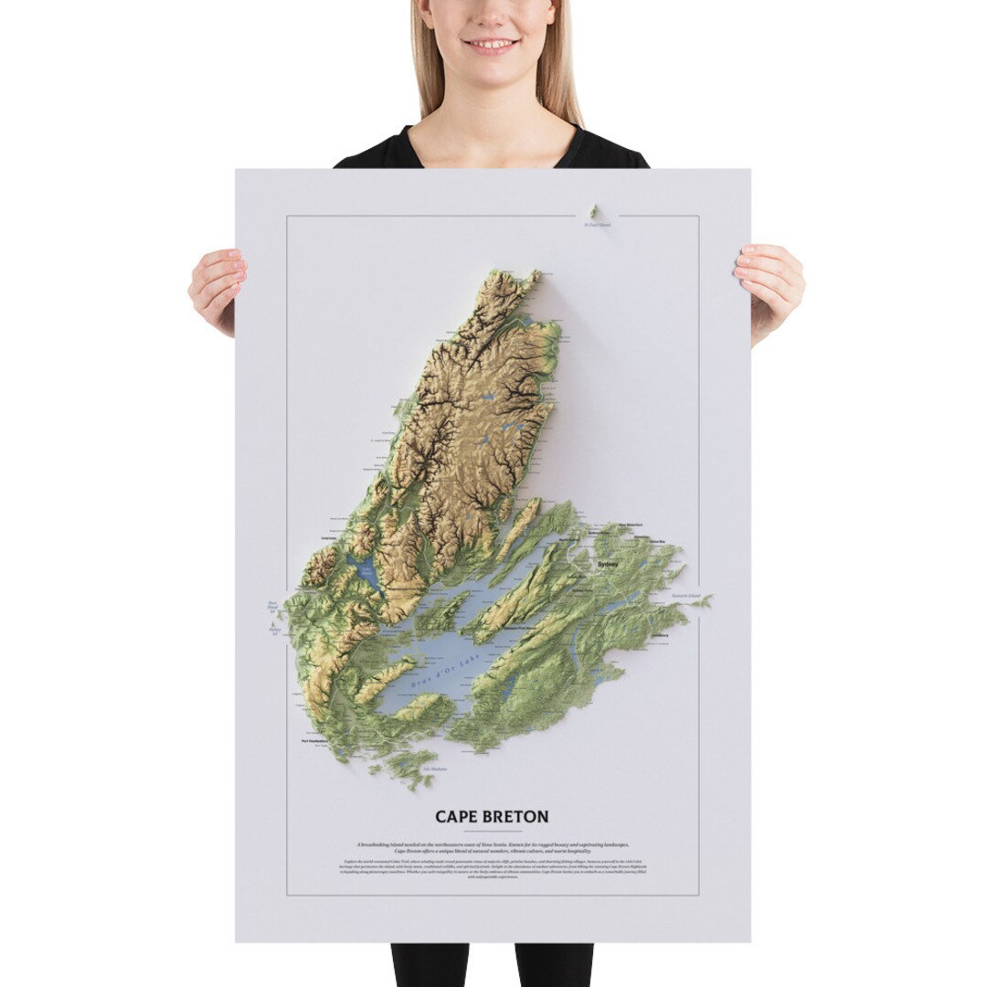 Cape Breton: Shaded Relief Map Poster - Etsy