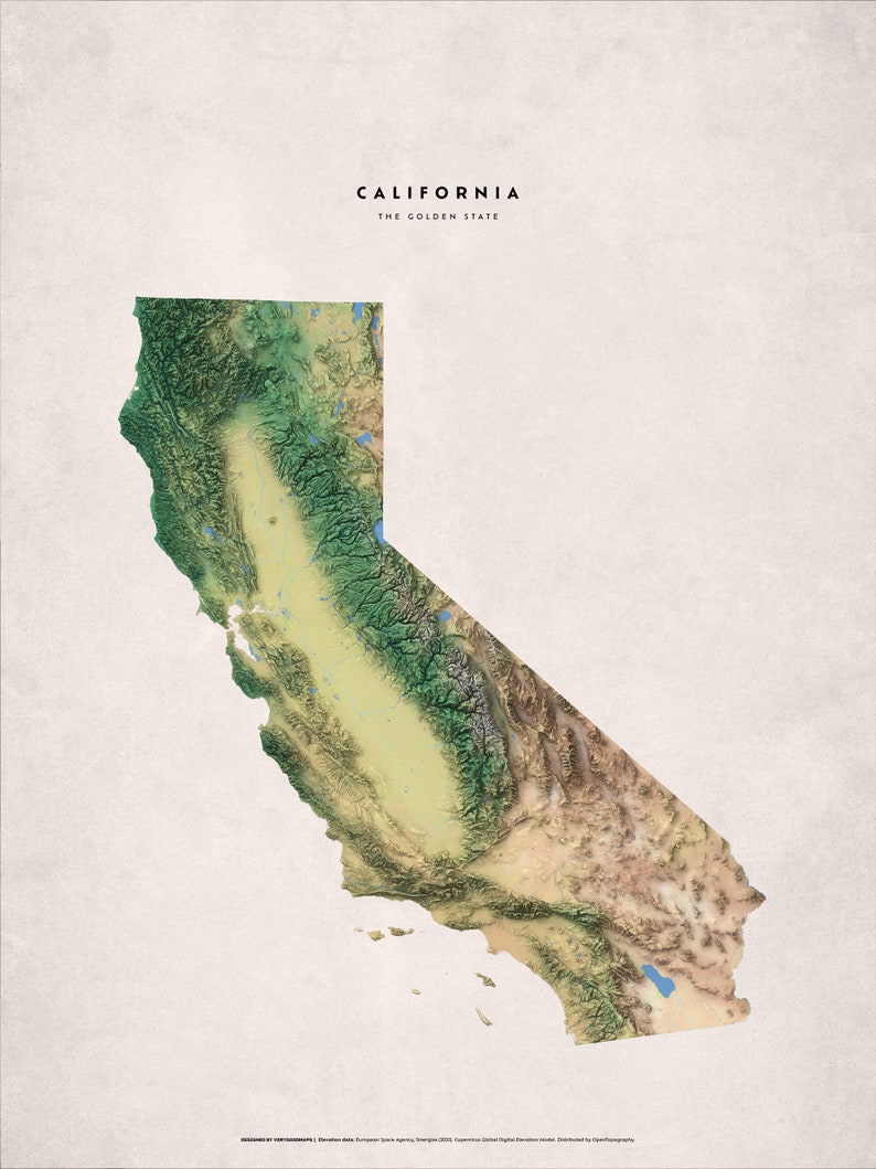 California Topographic Map Map of California California - Etsy