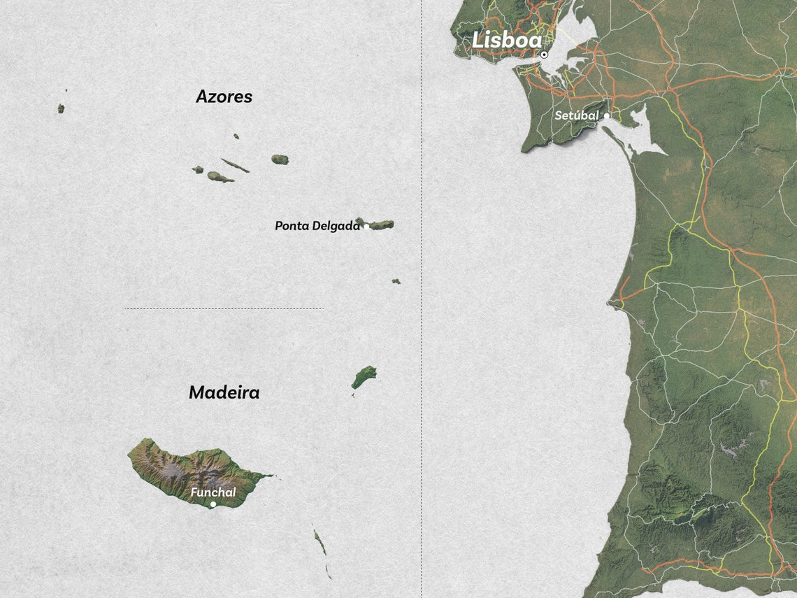 Shaded Relief Map of Portugal - Etsy