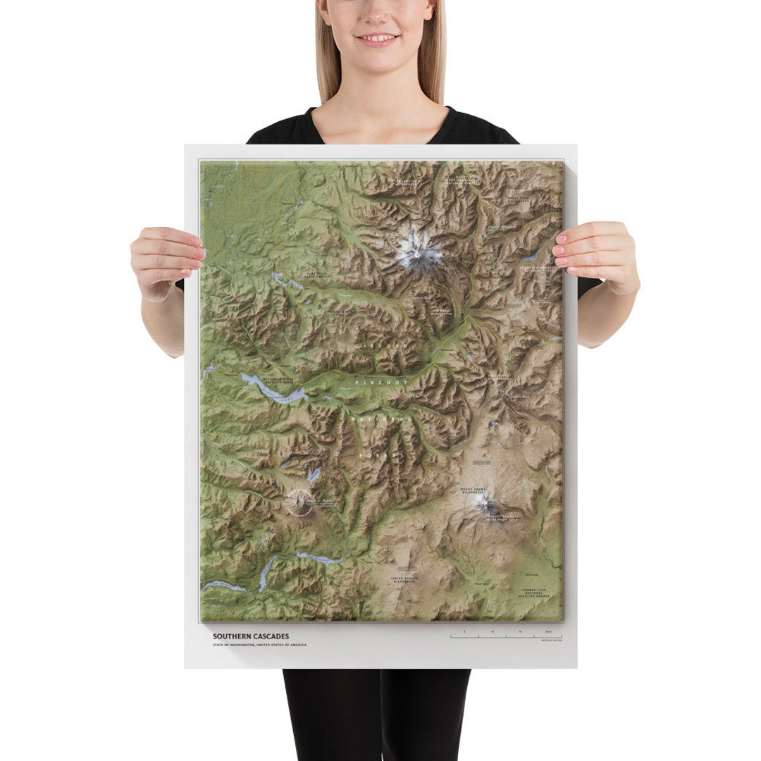 Exquisite Map of the Southern Cascades Washington - Etsy