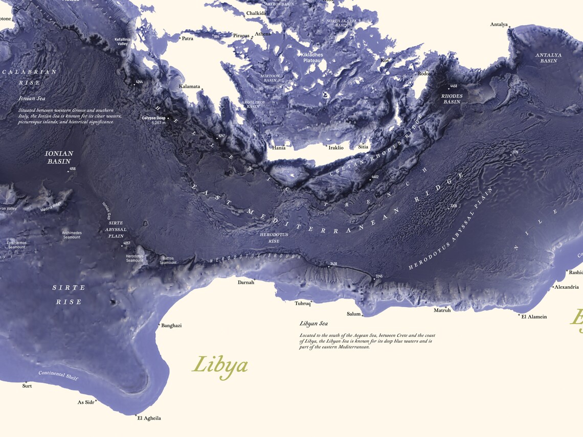 Mediterranean Seafloor Shaded Relief Map Explore the Depths in Stunning ...