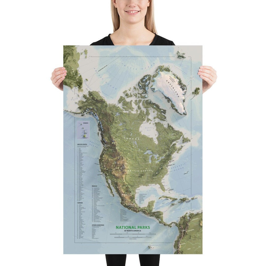 National Parks of North America Detailed Shaded Relief Map - Etsy