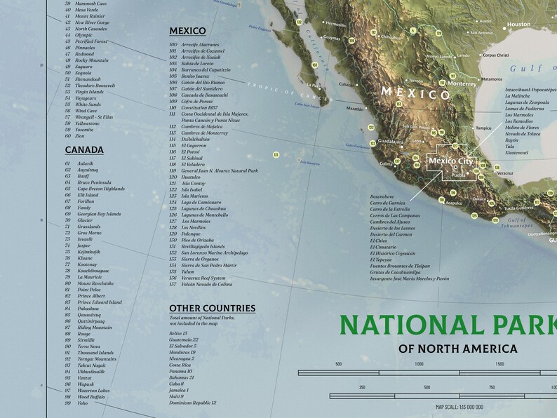 National Parks of North America Detailed Shaded Relief Map - Etsy