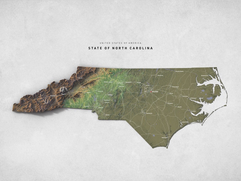 North Carolina Shaded Relief Map Poster - Etsy North Carolina Shaded Relief Map Poster - Etsy