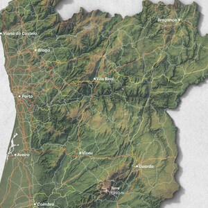 Shaded Relief Map of Portugal - Etsy