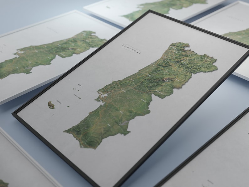 Shaded Relief Map of Portugal - Etsy