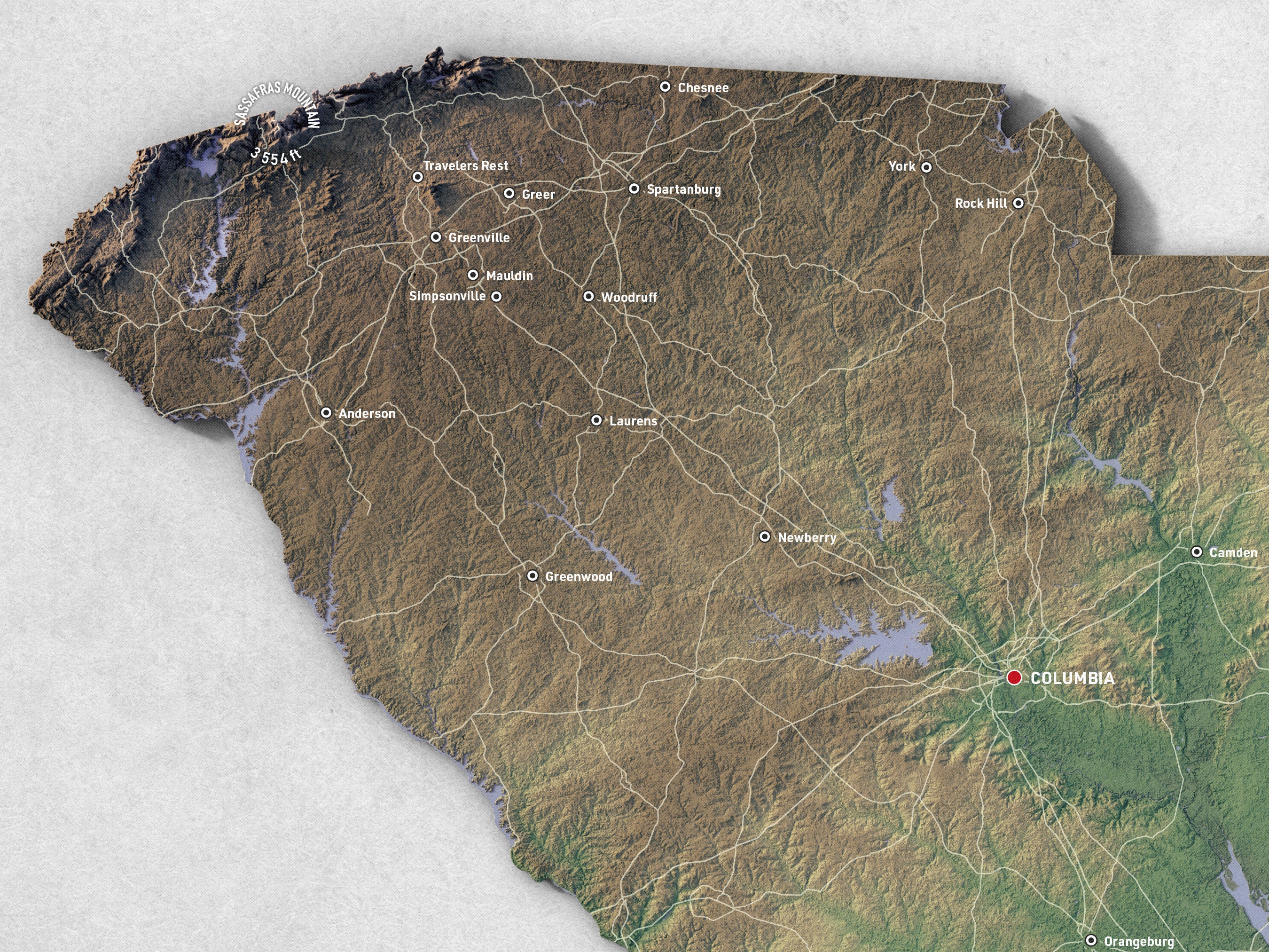 South Carolina Shaded Relief Map Poster - Etsy
