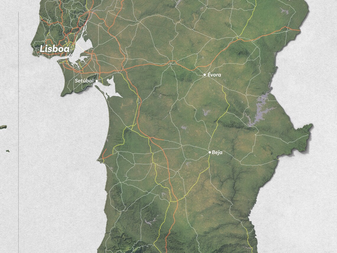 Shaded Relief Map of Portugal - Etsy