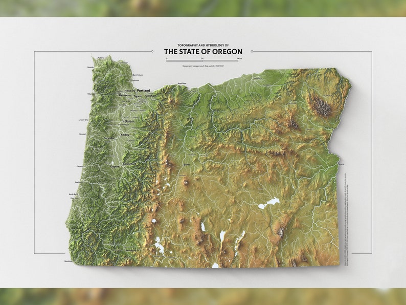 Exquisite Oregon Map Poster Topography and Hydrology Unveiled - Etsy