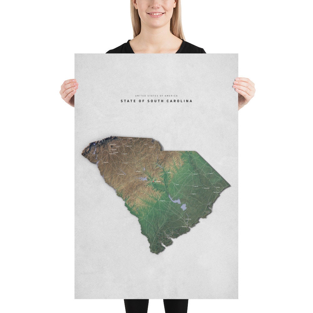 South Carolina Shaded Relief Map Poster - Etsy