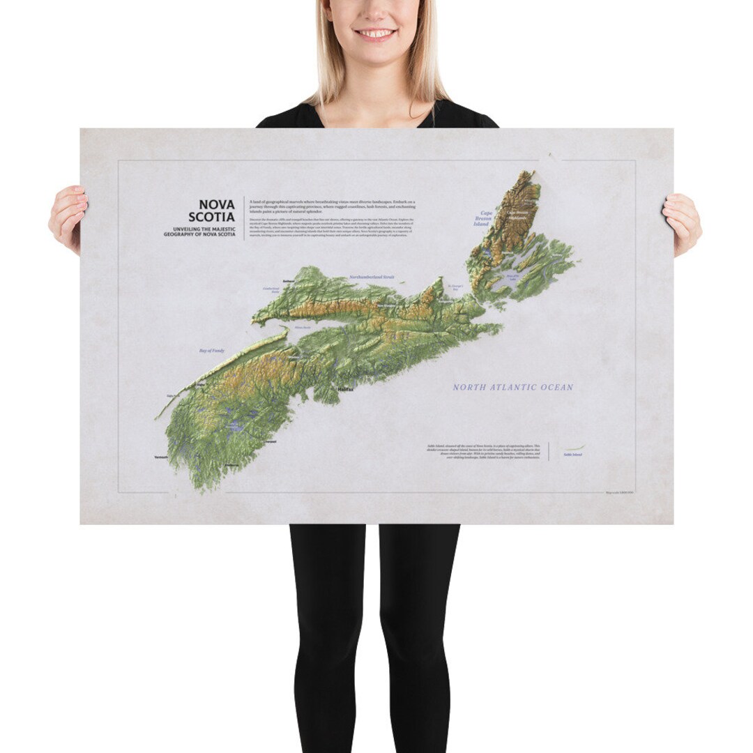 Nova Scotia: Shaded Relief Map Poster - Etsy