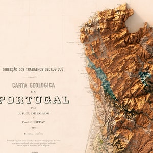 Vintage Geological Map of Portugal 1899 Enhanced With Shaded Relief - Etsy