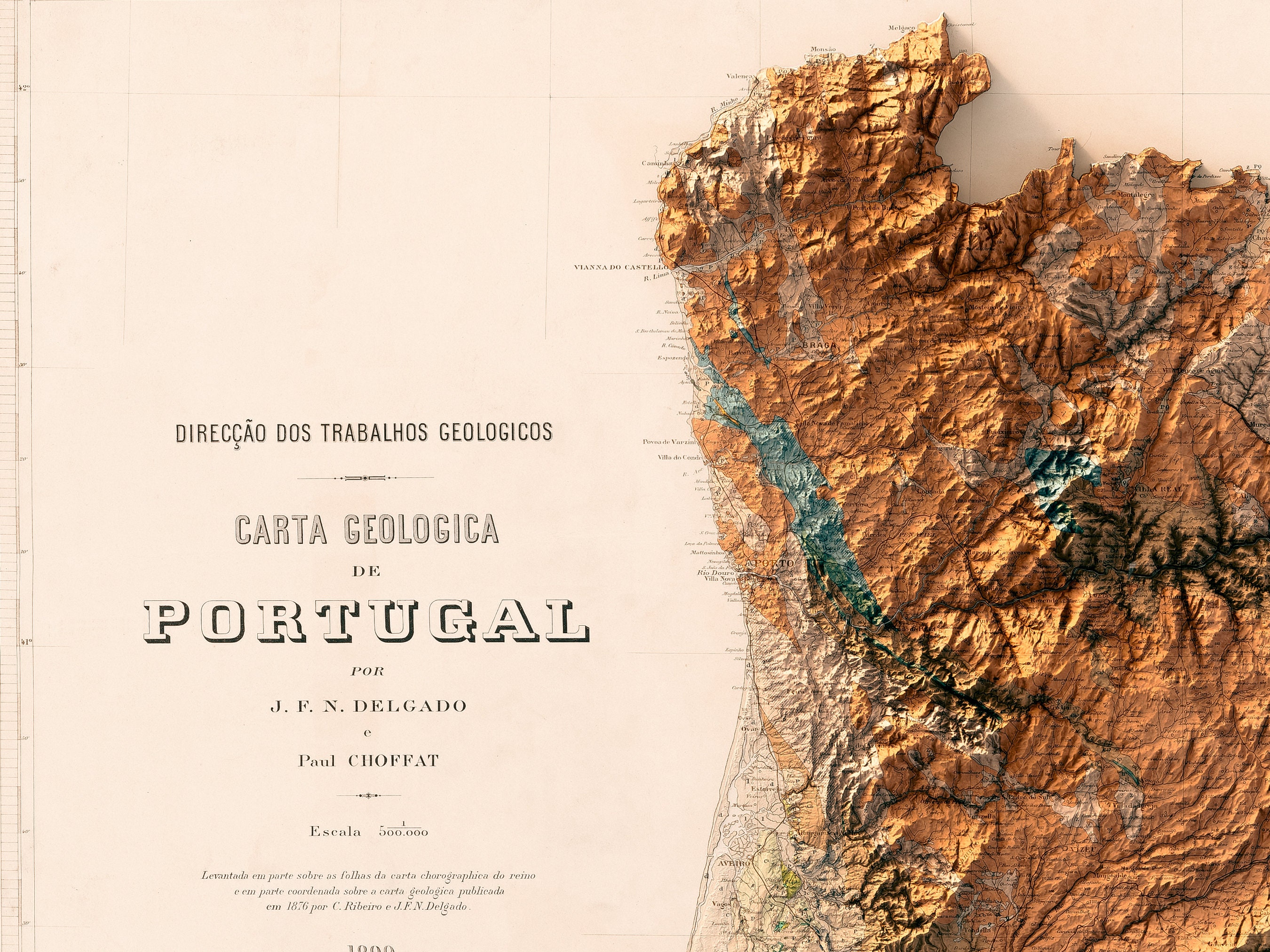 Vintage Geological Map of Portugal 1899 Enhanced With Shaded Relief - Etsy