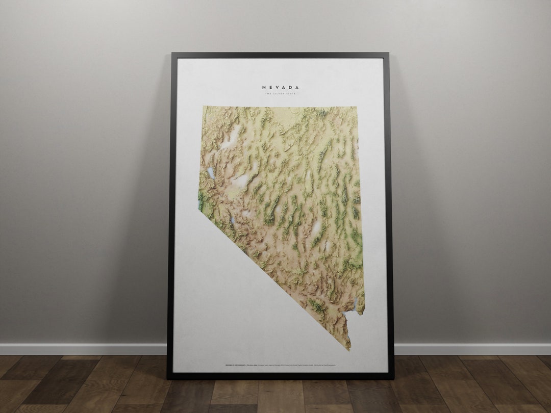 Mapa topográfico de Nevada, Mapa de Nevada, Nevada Decor, Mapa mural de ...