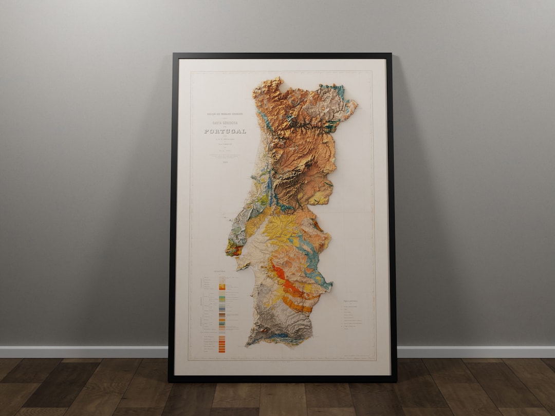 Vintage Geological Map of Portugal 1899 Enhanced With Shaded Relief - Etsy