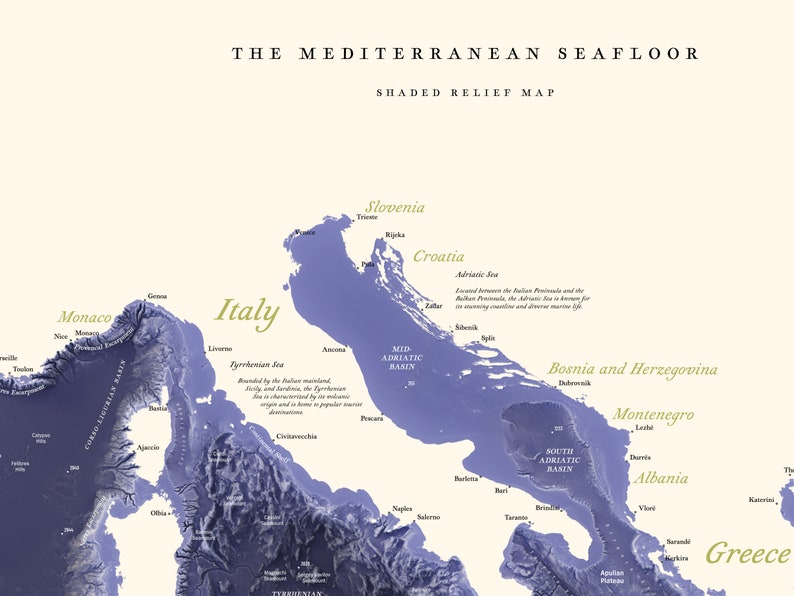 Mediterranean Seafloor Shaded Relief Map Explore the Depths in Stunning ...