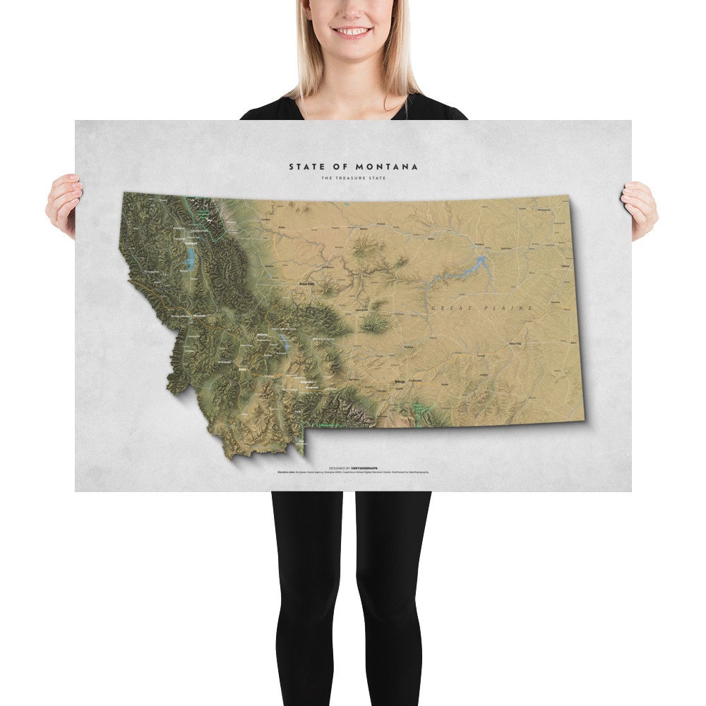 Montana Topographic Map, Map of Montana, Montana Decor, Montana Wall ...