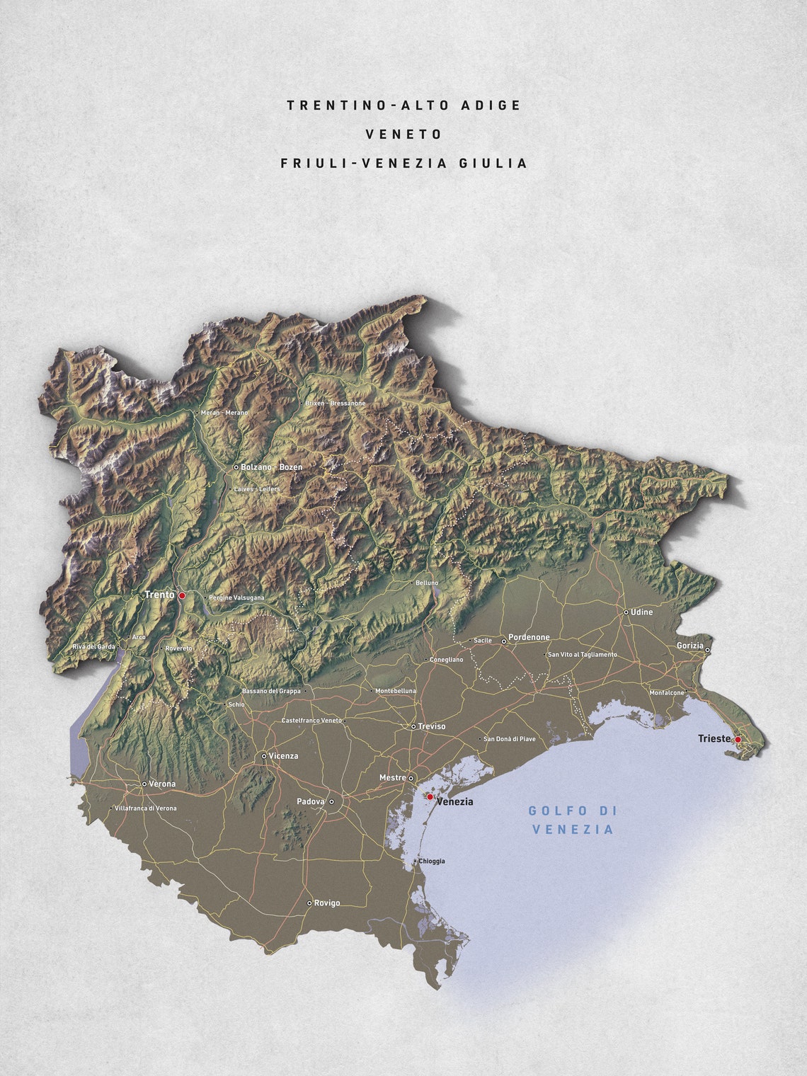 Map Poster of Northeast Italy - Etsy
