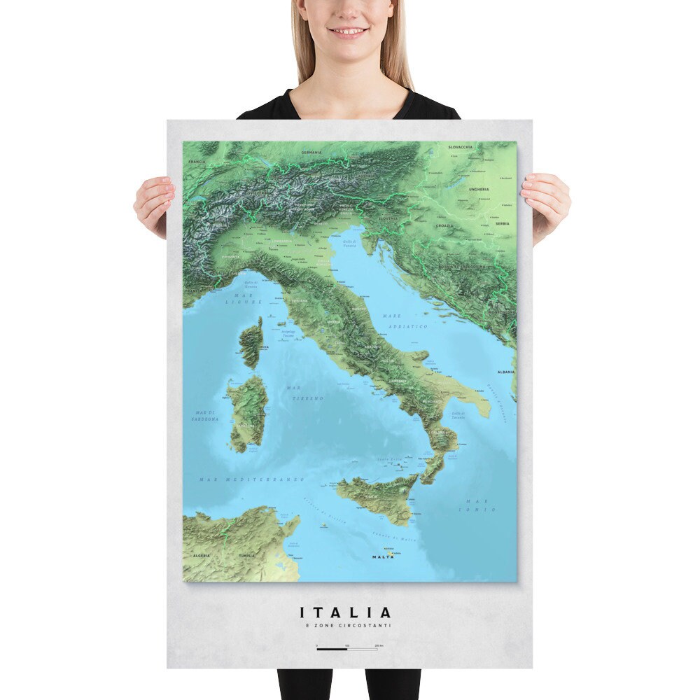 Italy Topographic Map, Map of Italy, Italy Decor, Italy Wall Map - Etsy
