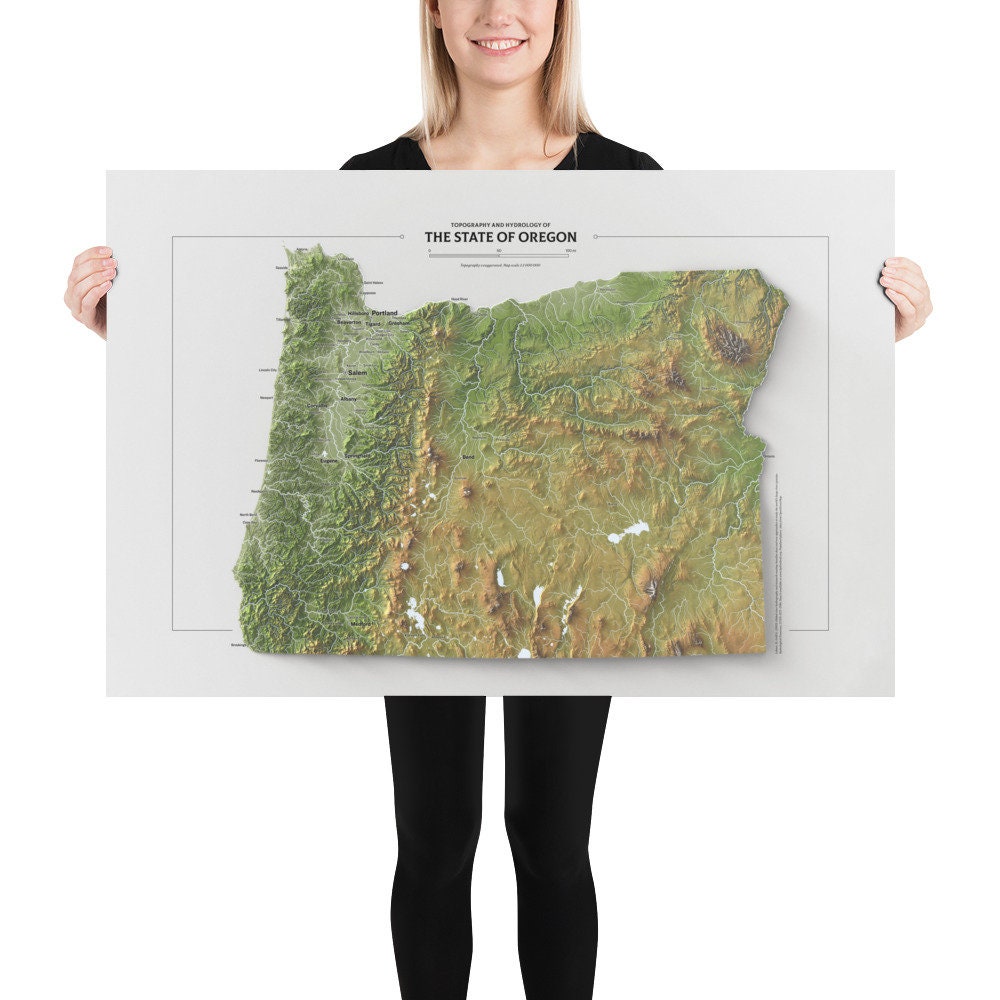Exquisite Oregon Map Poster Topography and Hydrology Unveiled - Etsy