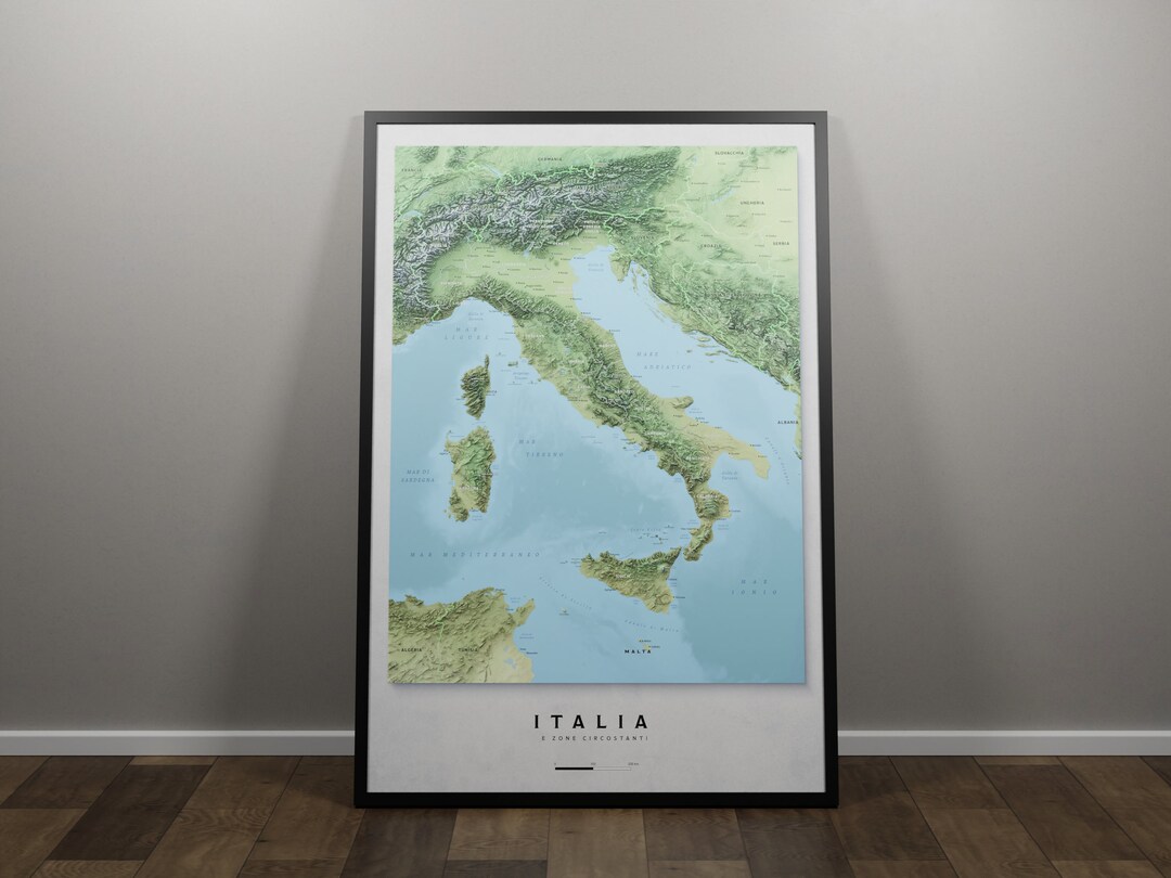 Italy Topographic Map, Map of Italy, Italy Decor, Italy Wall Map - Etsy