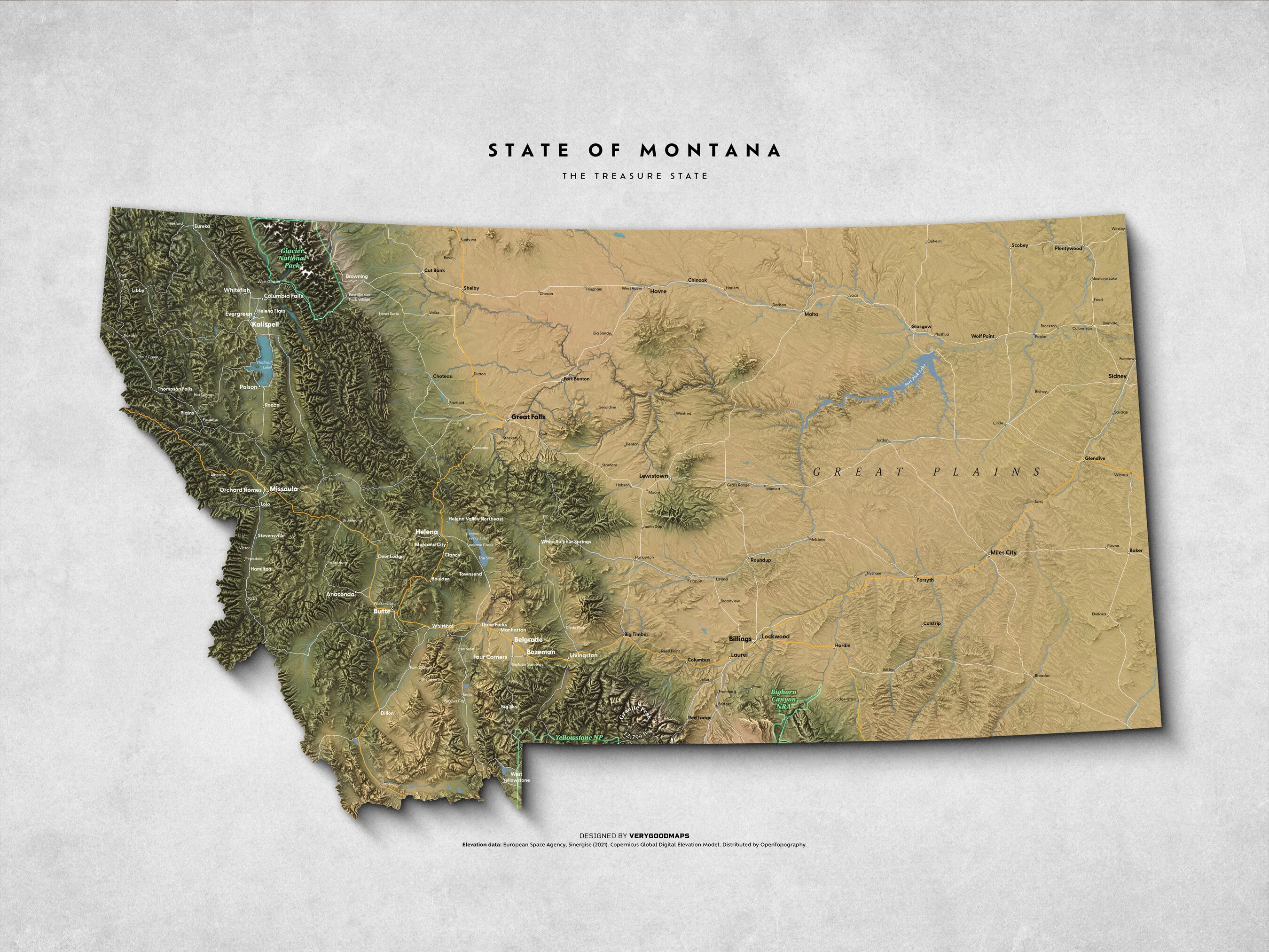 Montana Topographic Map, Map of Montana, Montana Decor, Montana Wall ...