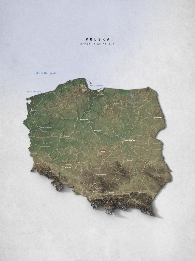 Poland Shaded Relief Map Poster - Etsy