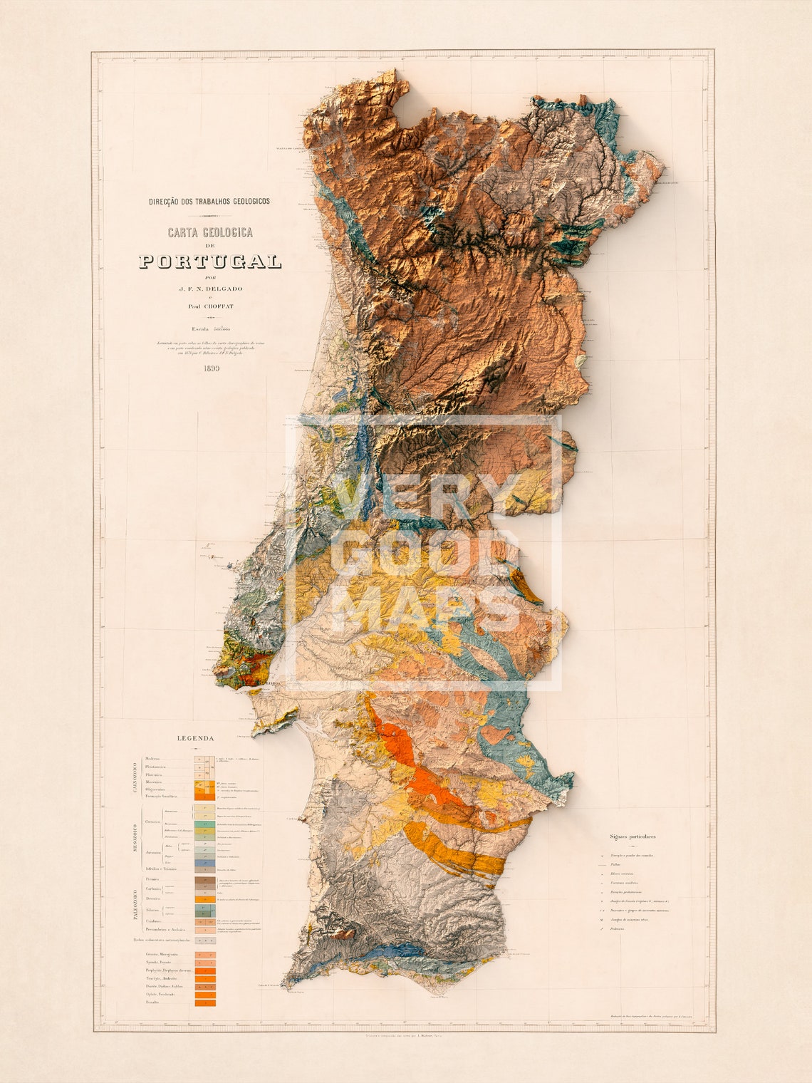 Vintage Geological Map of Portugal 1899 Enhanced With - Etsy