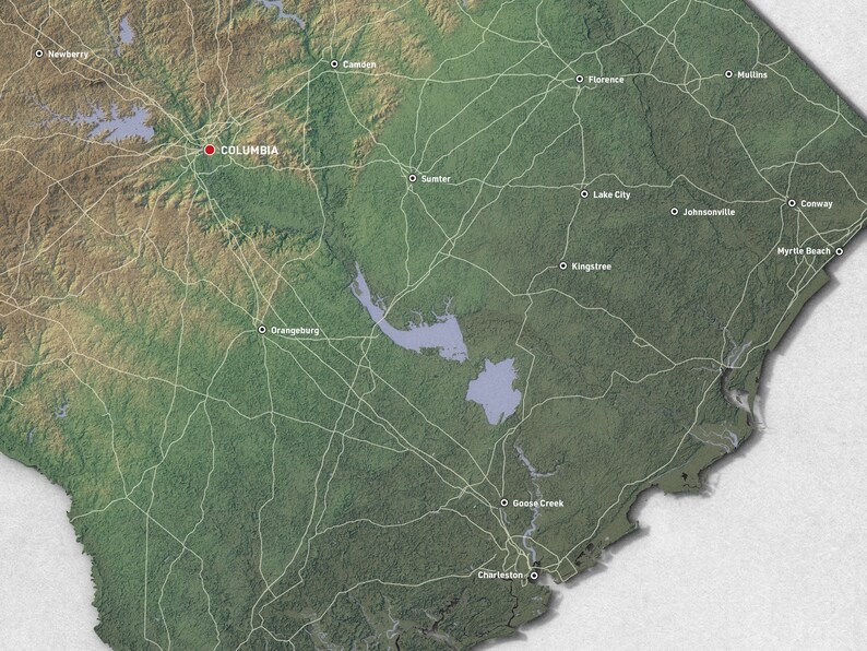 South Carolina Shaded Relief Map Poster - Etsy