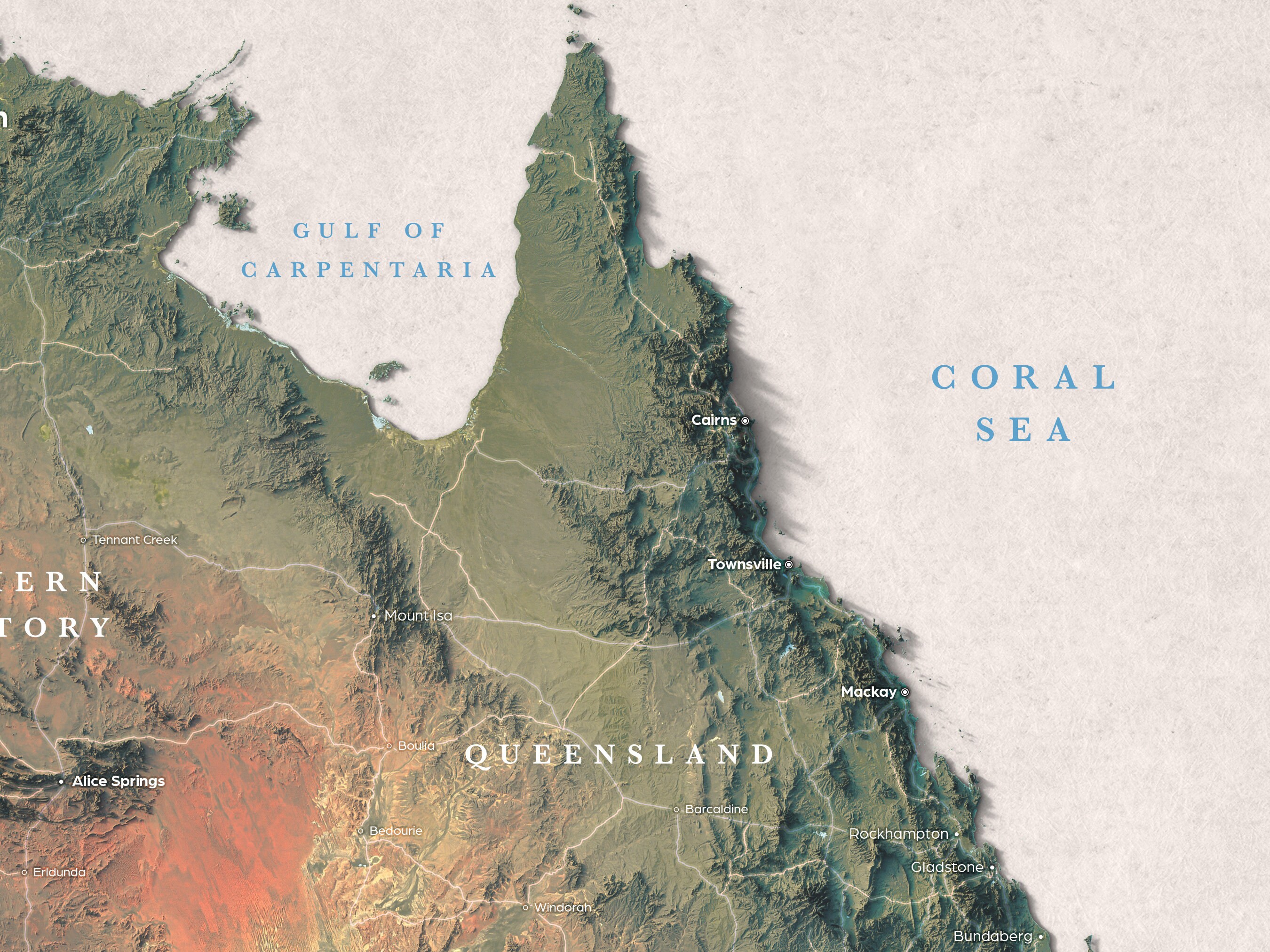 Shaded Relief Map of Australia - Etsy