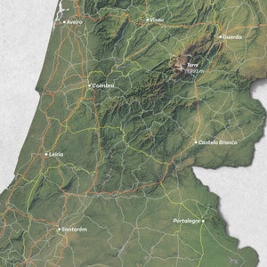 Shaded Relief Map of Portugal - Etsy