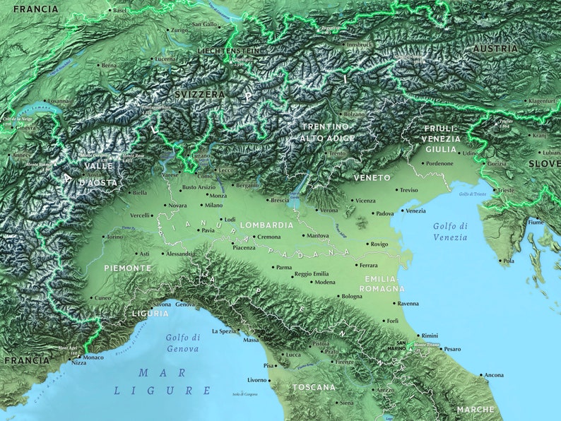 Italy Topographic Map, Map of Italy, Italy Decor, Italy Wall Map - Etsy
