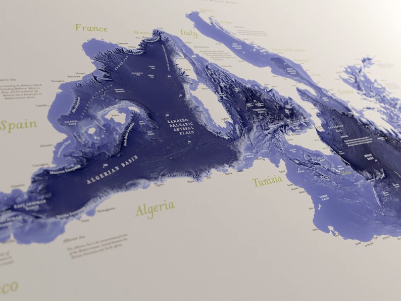 Mediterranean Seafloor Shaded Relief Map Explore the Depths in Stunning ...
