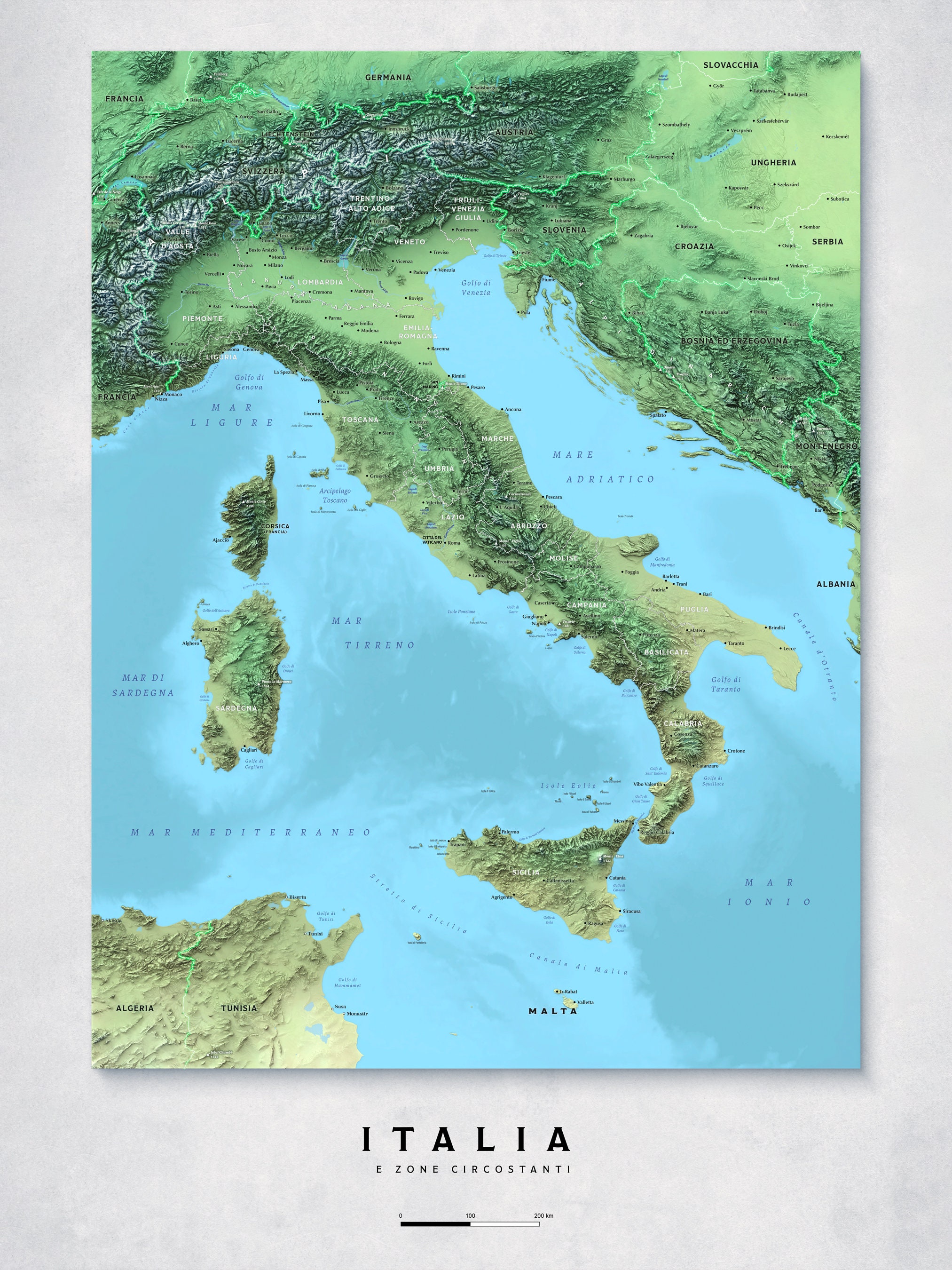 Italy Topographic Map, Map of Italy, Italy Decor, Italy Wall Map - Etsy