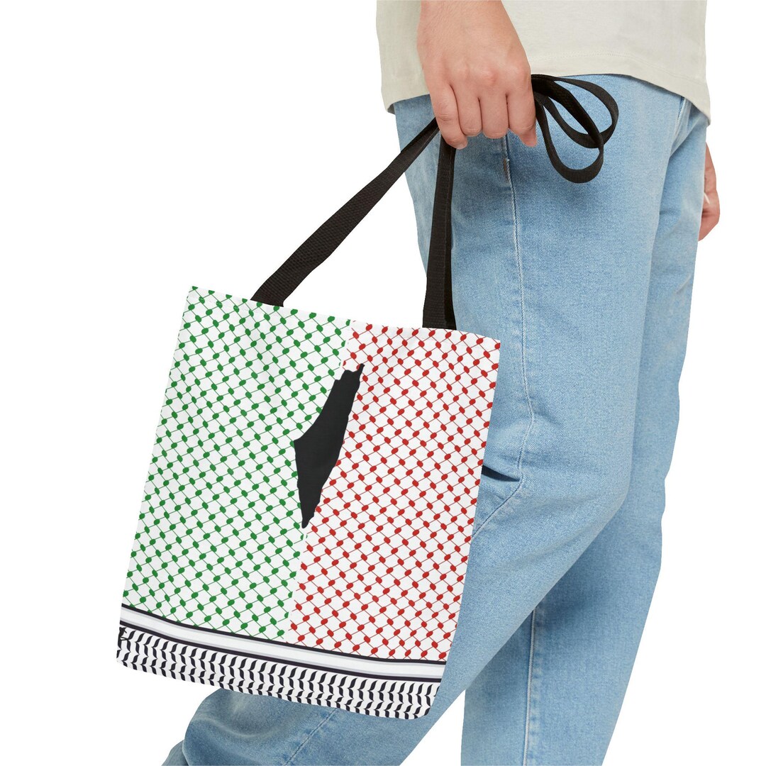 Colorful Kuffiyeh Pattern Palestine Map Tote Bag - Ethnic Shoulder Bag ...