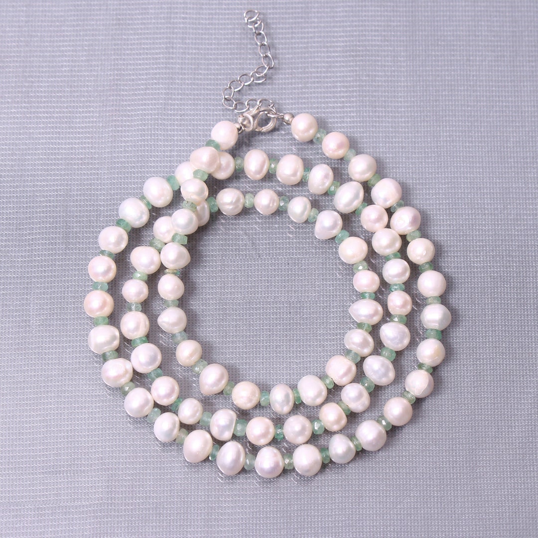 Dainty Emerald With Pearl Necklace for Women, Trendy Bridal Jewelry ...