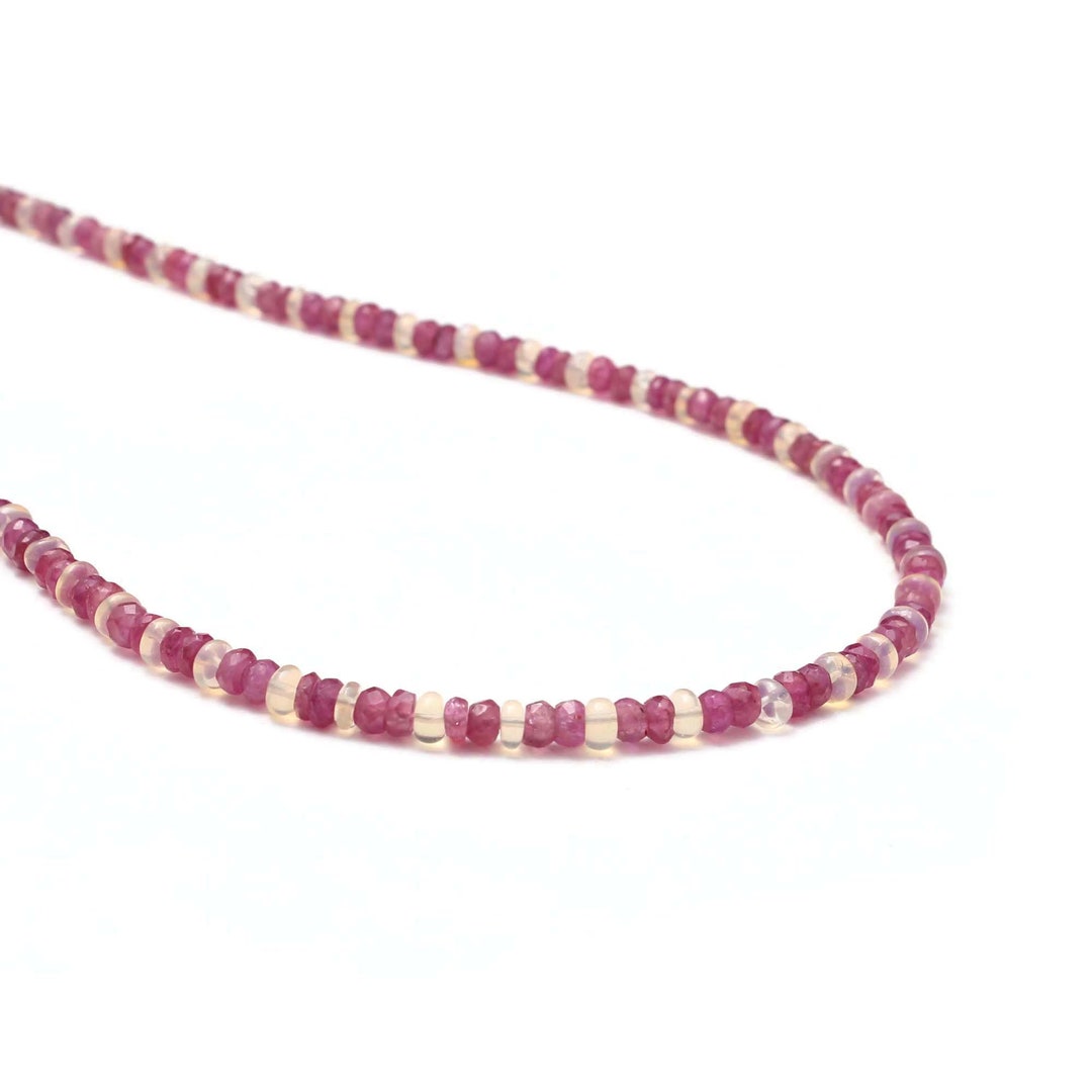 Dainty Ethiopian Opal Ruby Necklace, Anniversary Gift for Her, Ruby ...