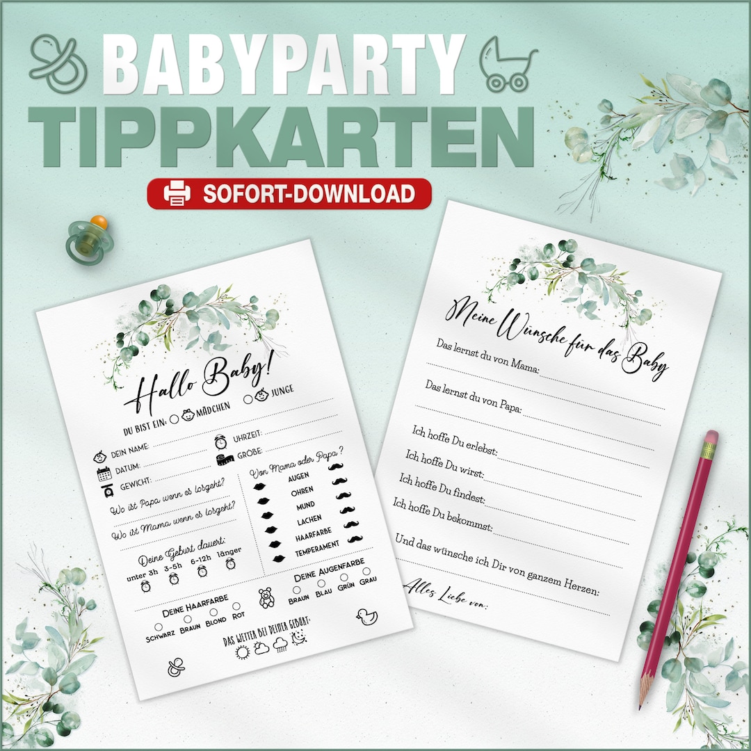 Baby Shower Game | Baby Tip Cards | Fill-in Cards | Eucalyptus | Wishes ...