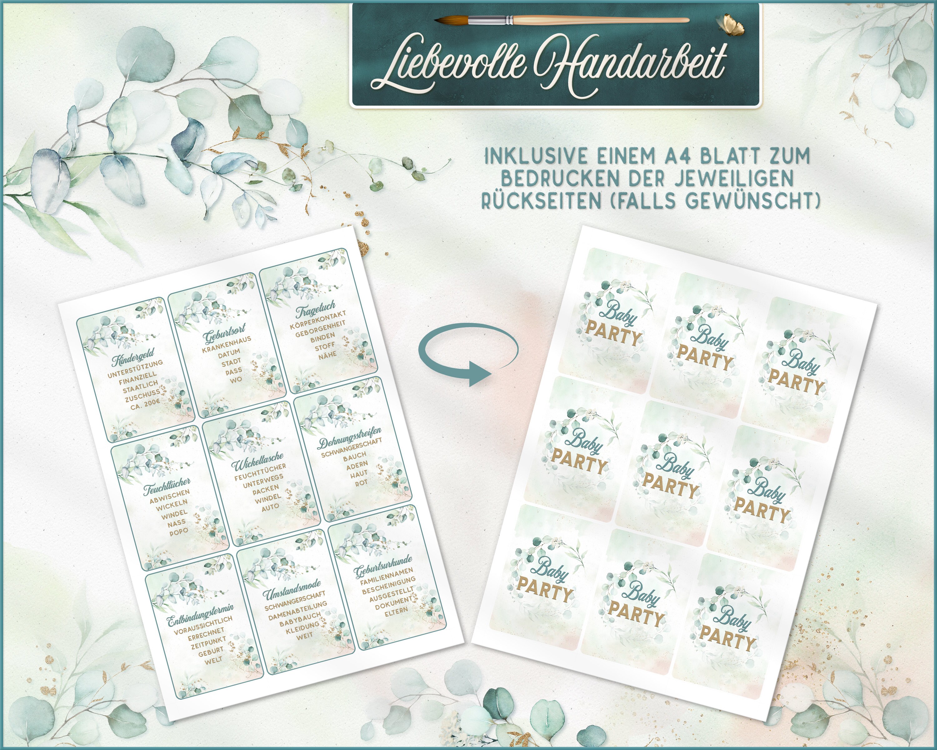 Baby Shower Taboo Game German + 4 Extra Games | Eucalyptus Gender ...