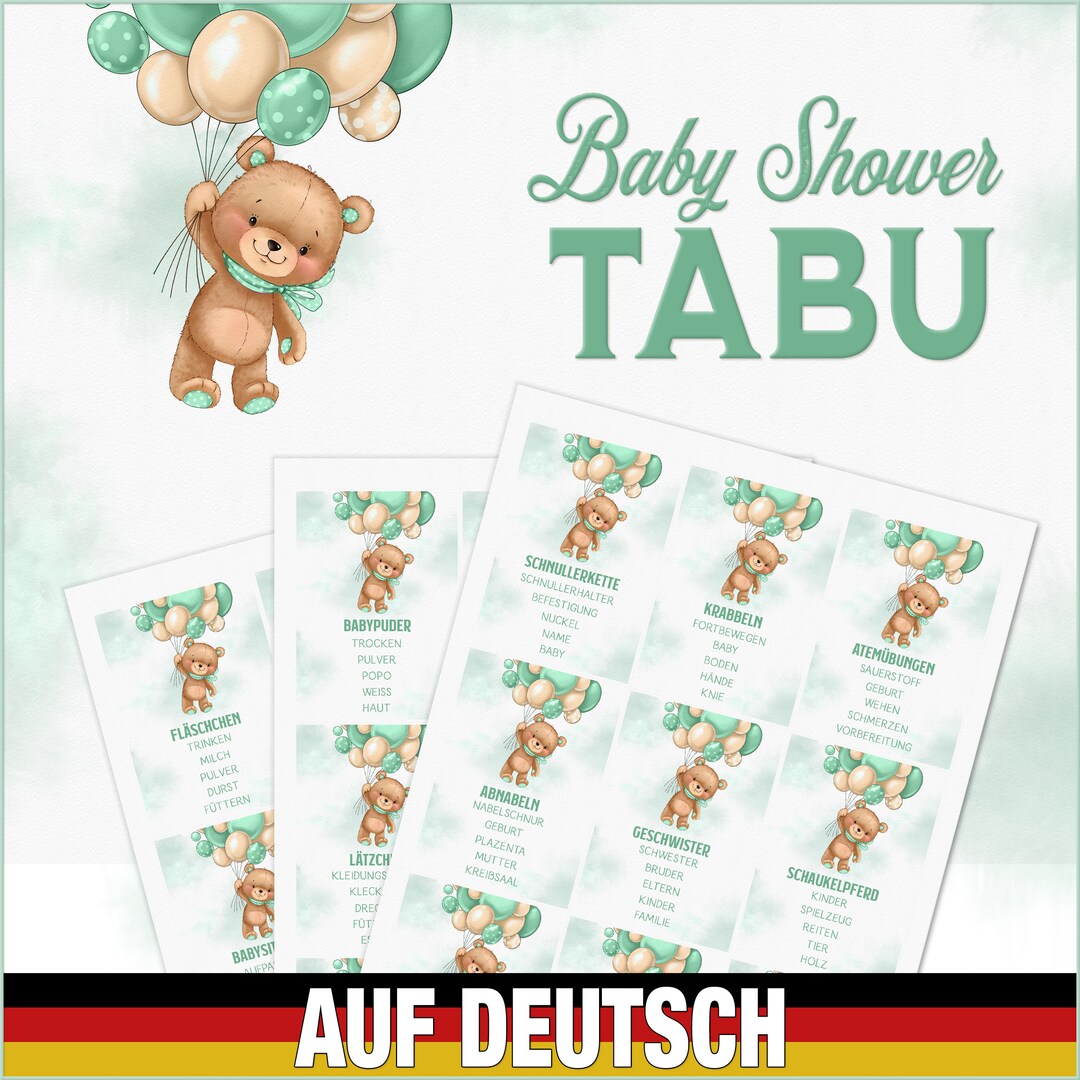 Teddy Bear Baby Shower Taboo Game English Baby Shower Party Gender ...