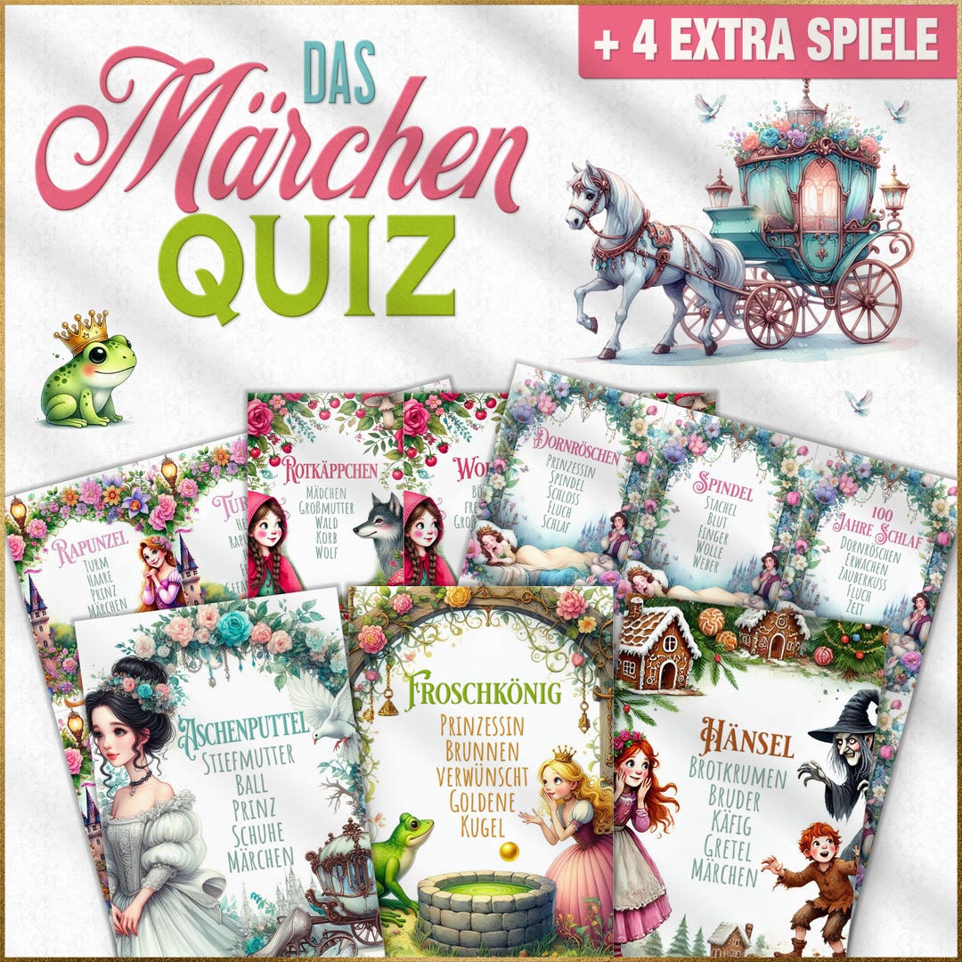 The Fairy Tale Quiz German 4 Extra Games Baby Shower Game Guess the ...