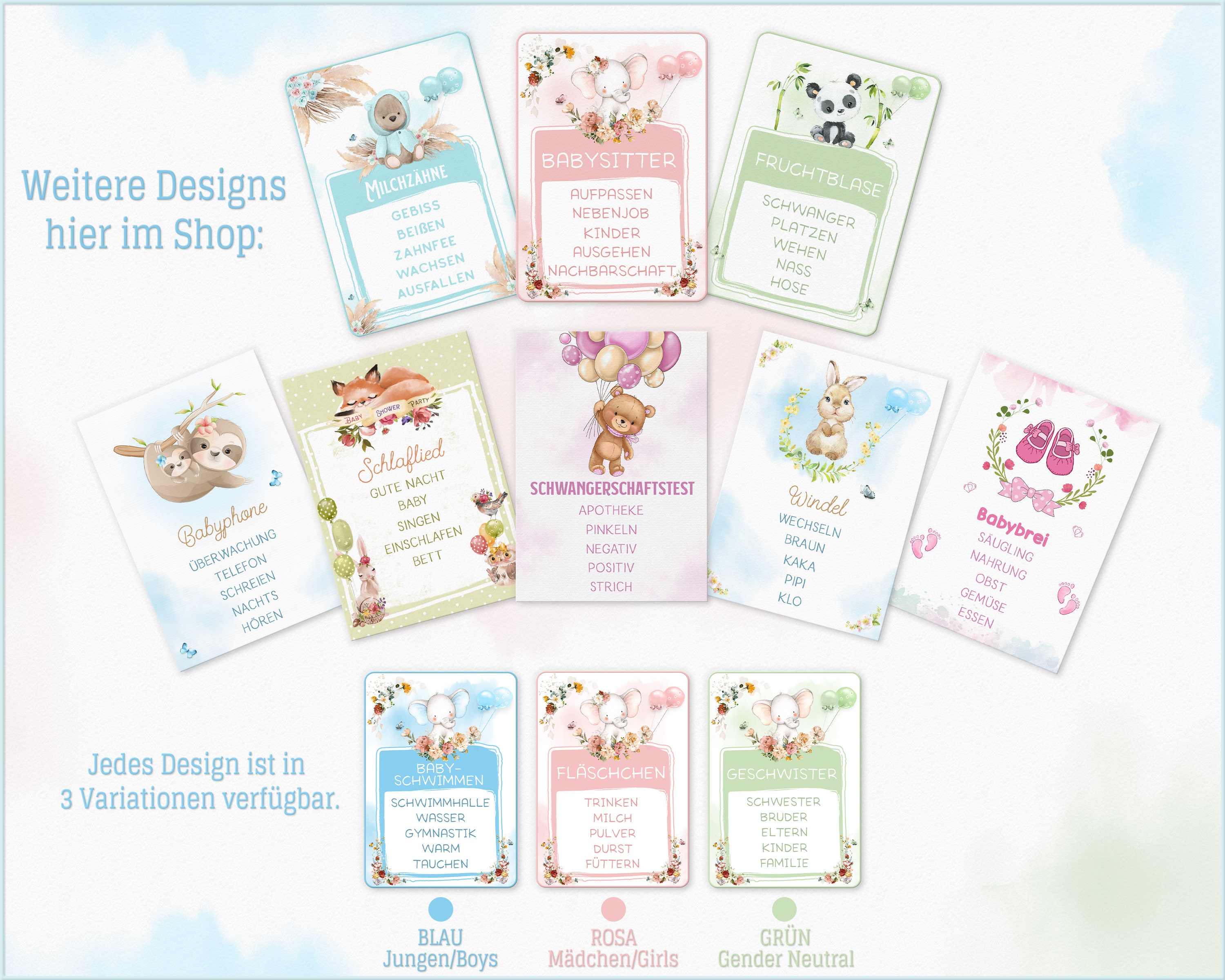 Babyparty Tabu Spiel Deutsch | Baby Shower Party Gender Neutral Grün ...