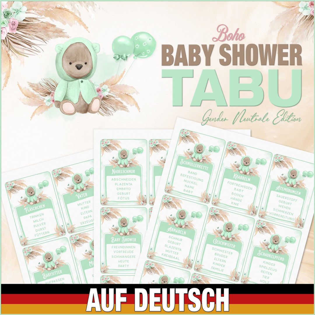 Baby Party Taboo Game | Boho Teddy Bear | Baby Shower Party Gender ...