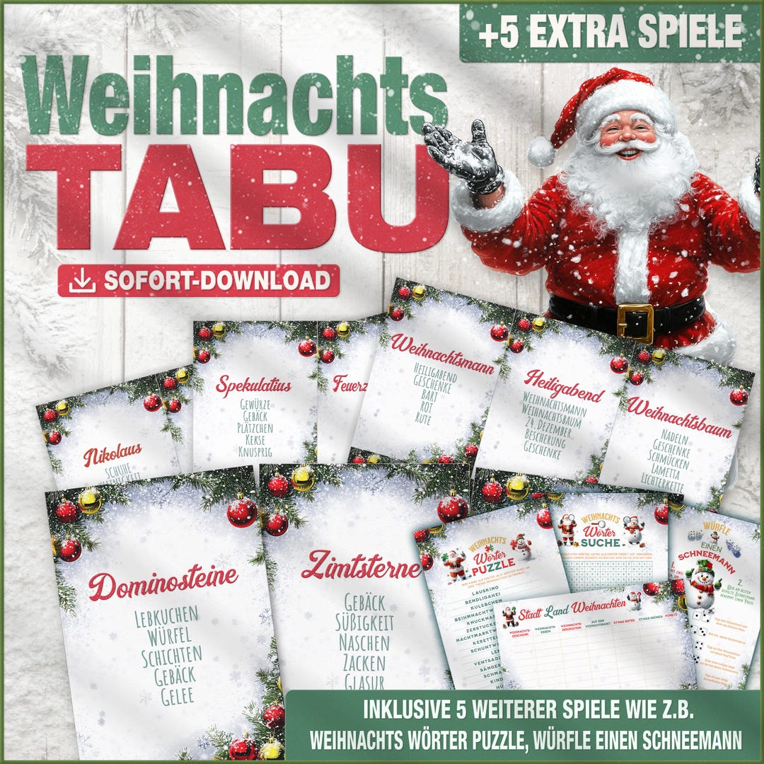 Christmas TABU German 5 Extra Games Guess the Words PDF A4 With 135 ...