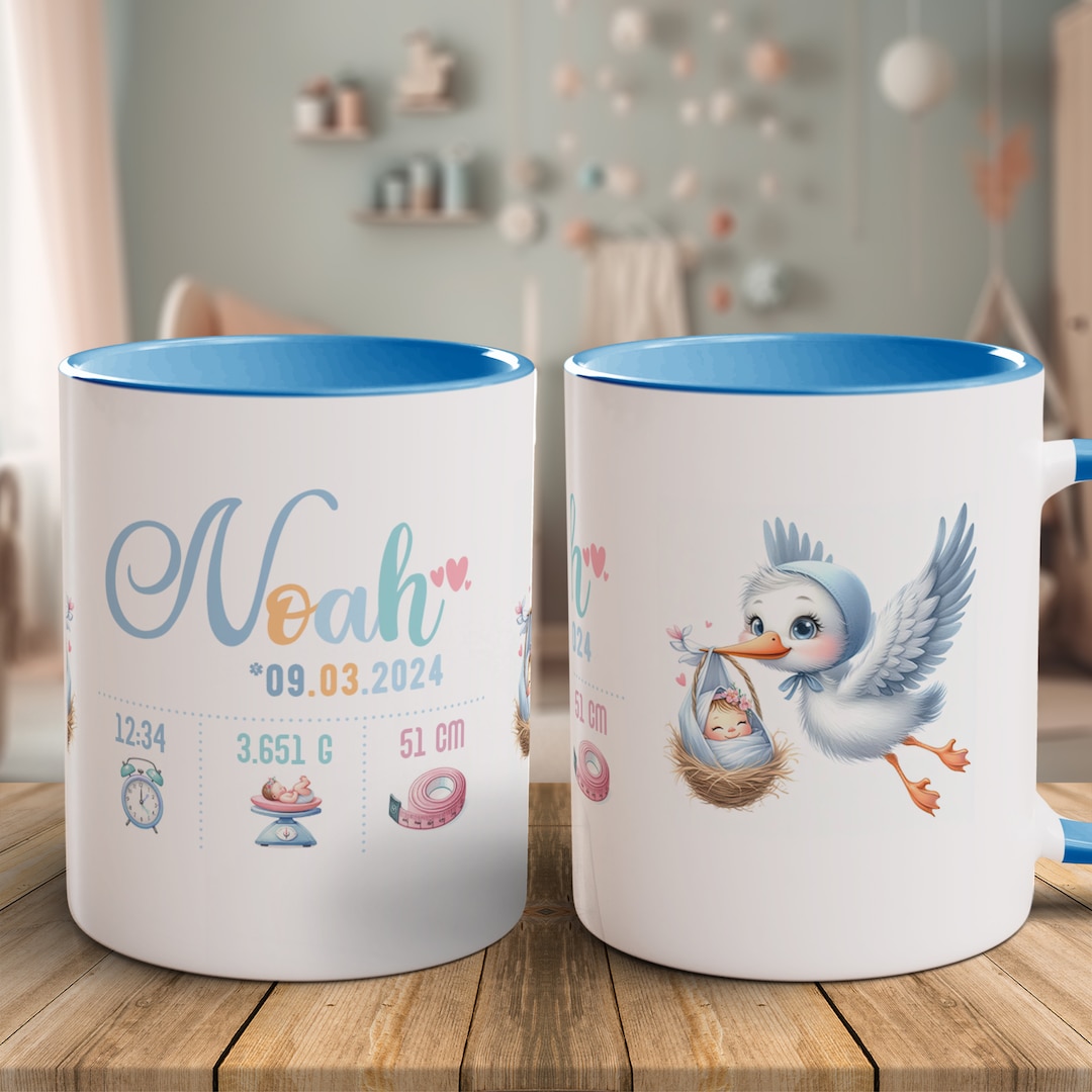 Personalized Birth Stats Mug Cute Stork Brings Baby Boy Coffee Mug With ...