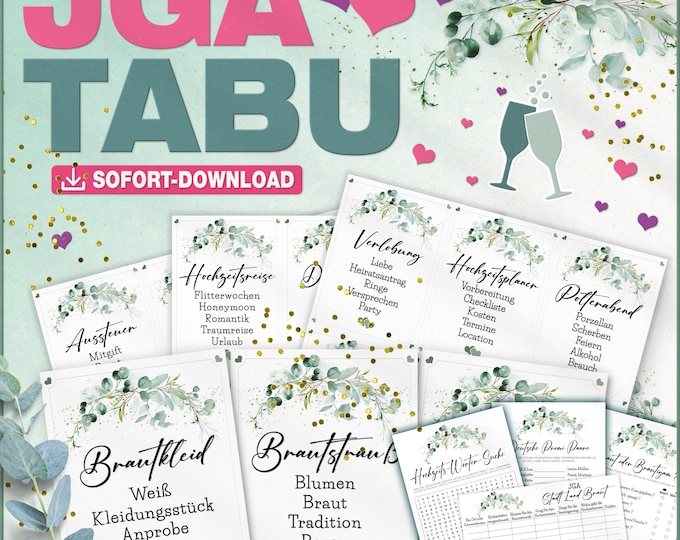 Hochzeits Tabu zum Download und Ausdrucken mit 99 Begriffen für JGA ...
