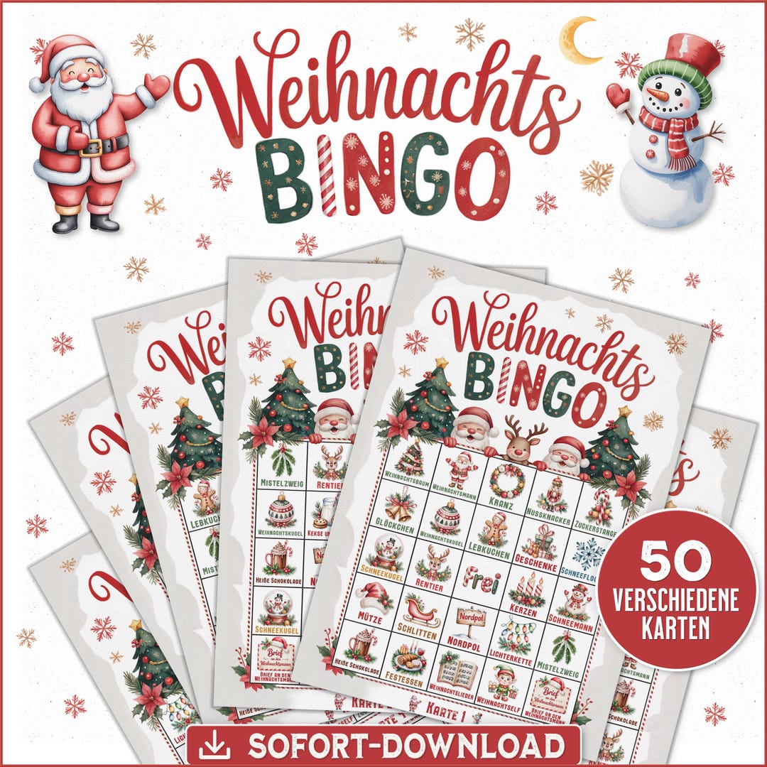 Weihnachts Bingo Spiel Deutsch | Weihnachtsbingo Spiel | Spiel für ...