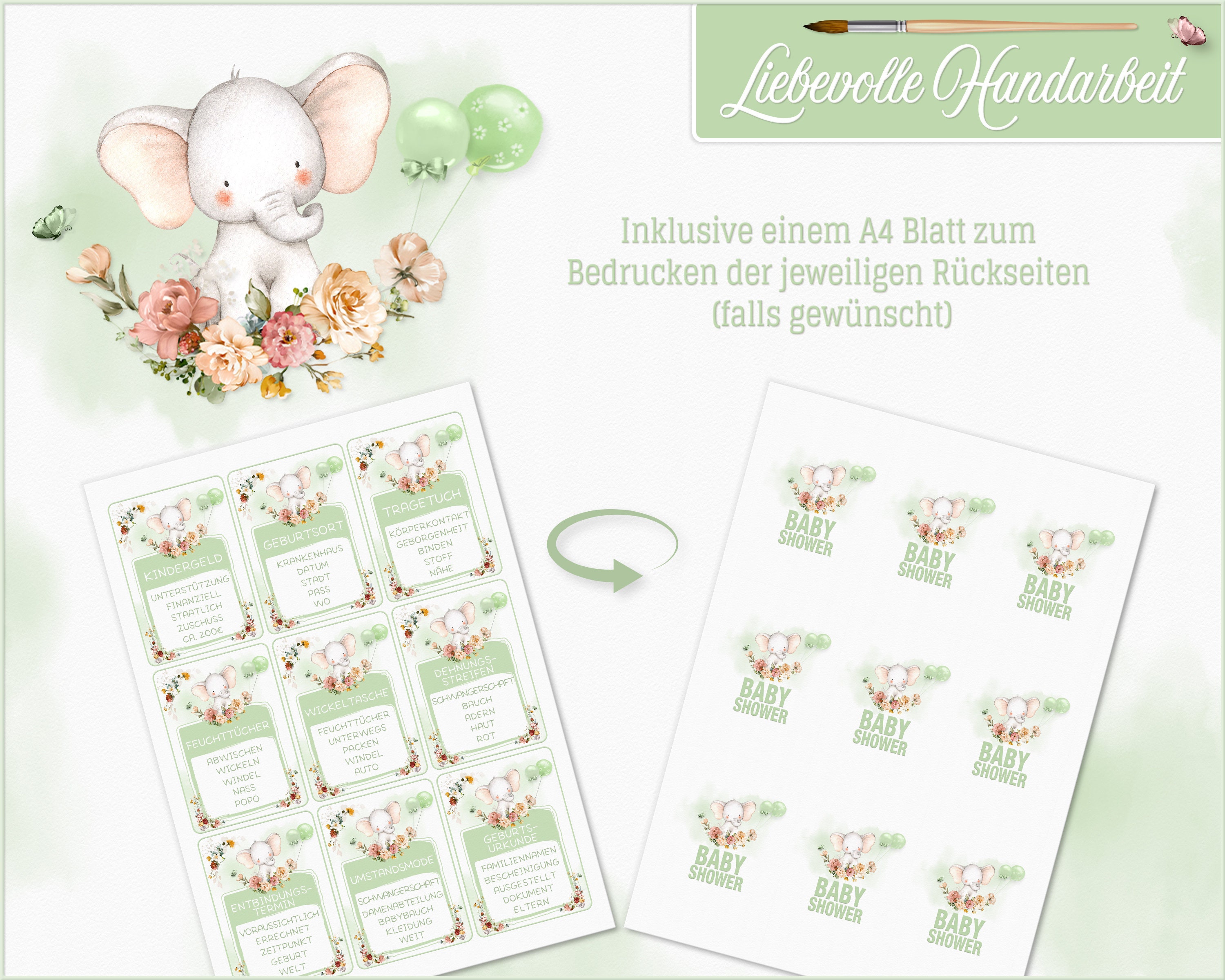 Babyparty Tabu Spiel Deutsch | Baby Shower Party Gender Neutral Grün ...