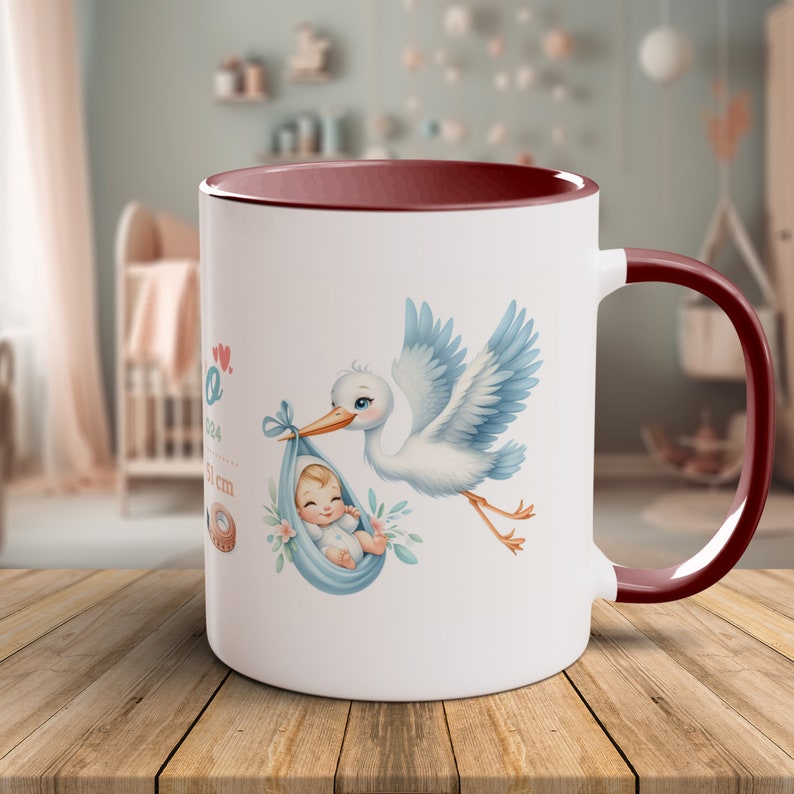 Personalized Birth Stats Mug | Cute Stork Brings Baby Boy | Coffee Mug ...